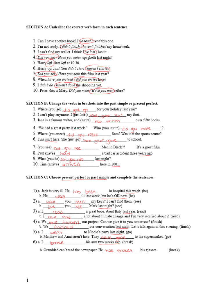 1 - Simple Past Vs Present Perfect | PDF | Language Mechanics | Grammar