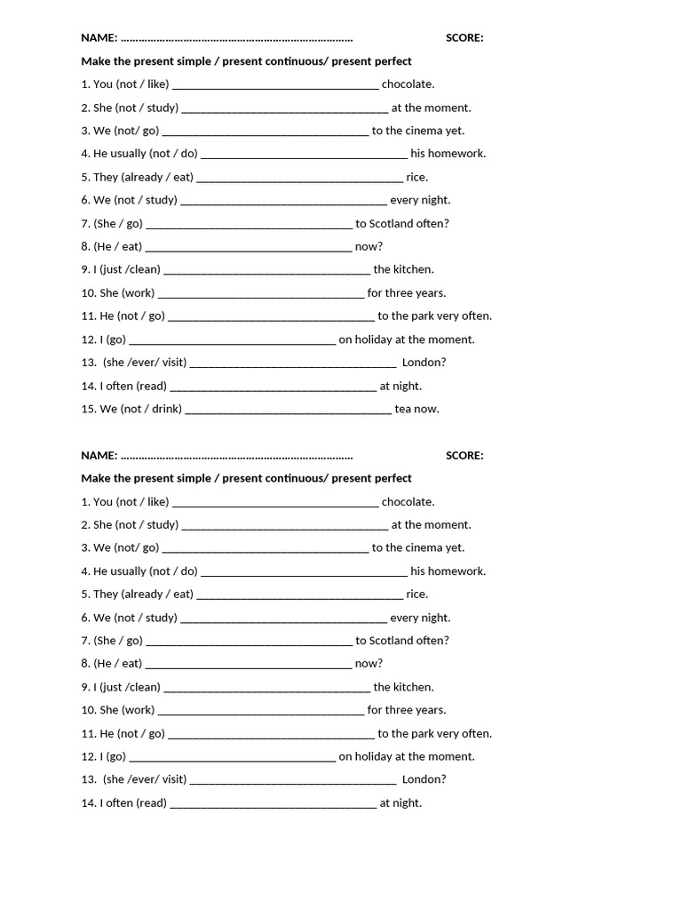 Present Tenses Test | PDF