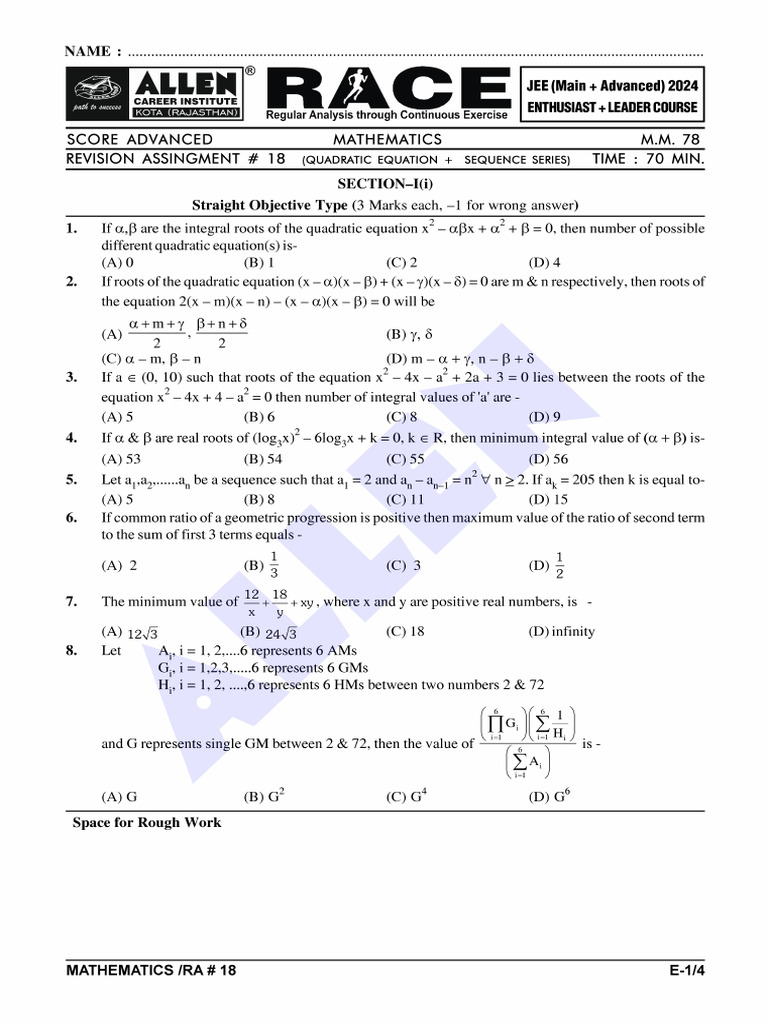 Quadratic, Sequence and Series | PDF