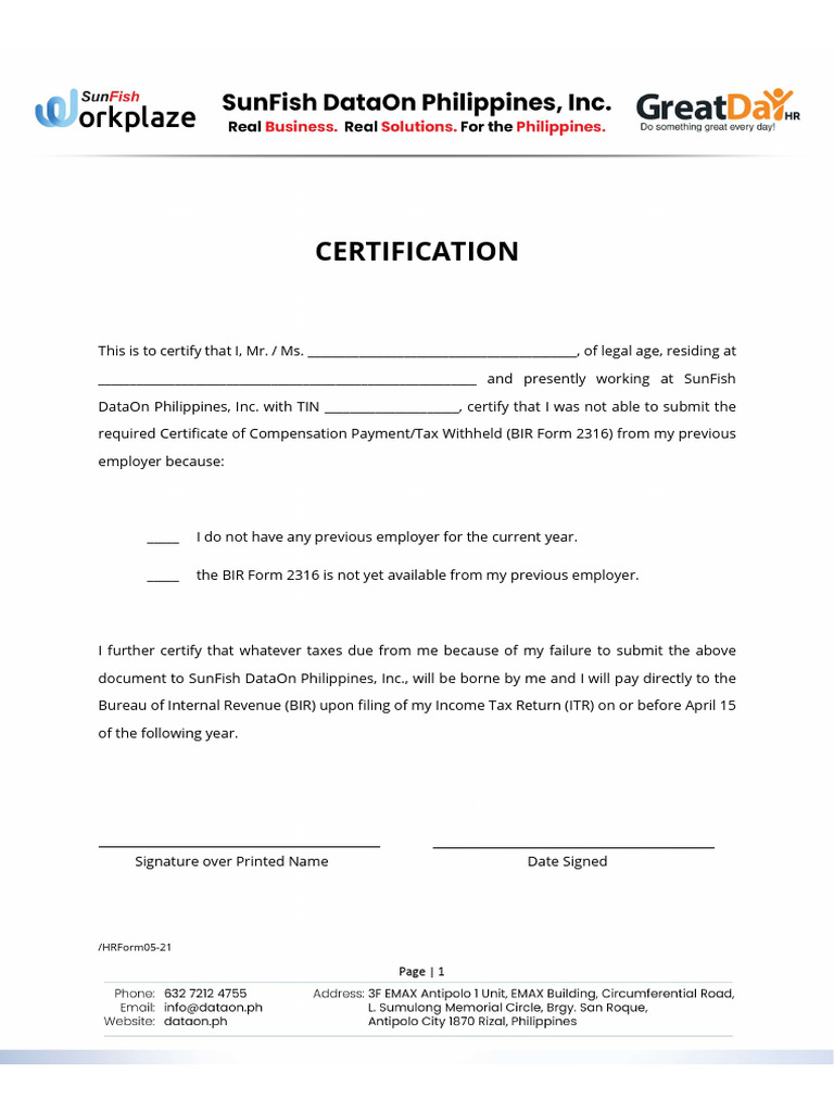 BIR Form 2316 Waiver | PDF