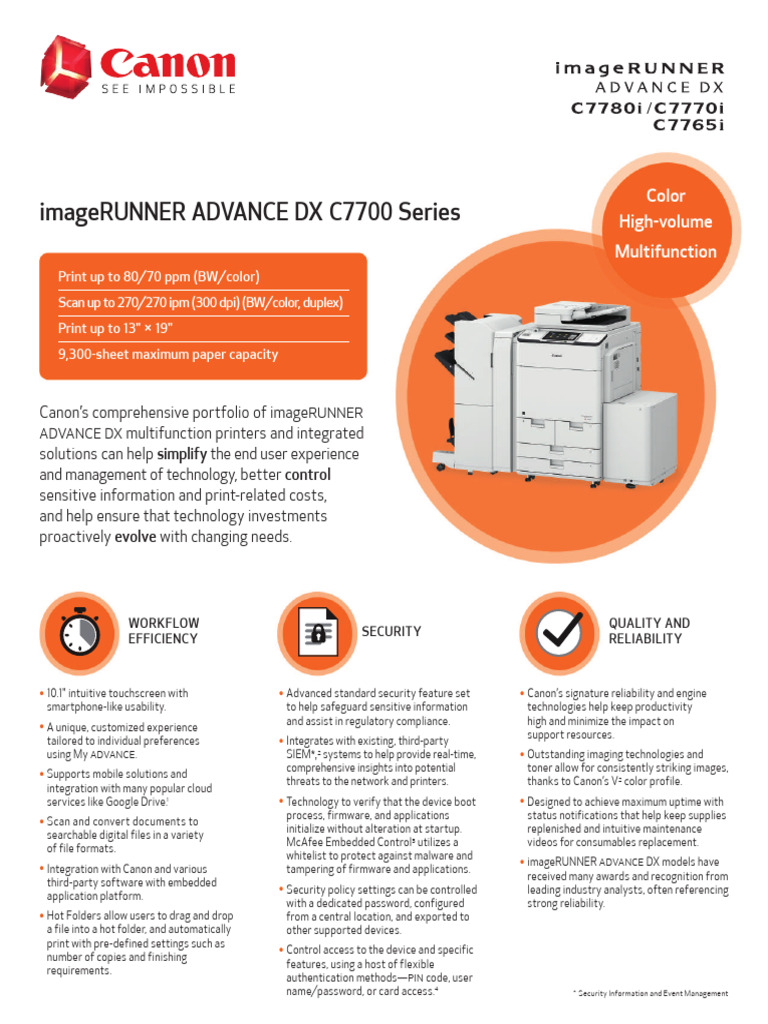 Canon Imagerunner Advance DX C7780i Brochure | PDF | Computer Security ...
