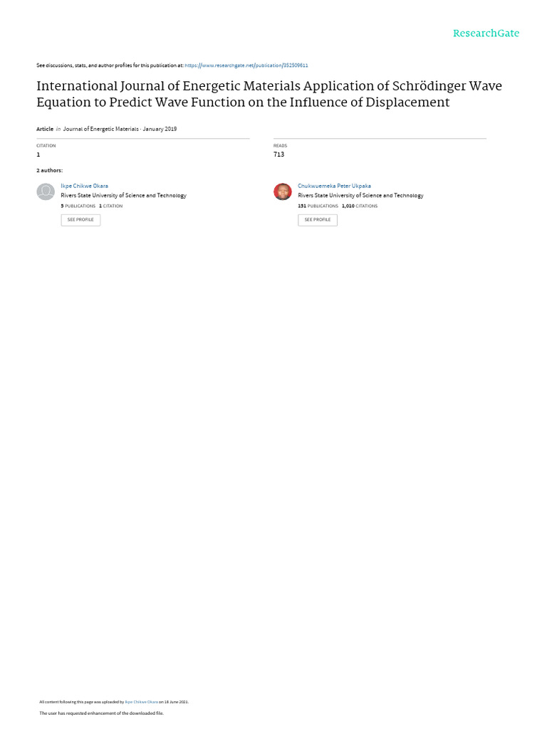 International Journal of Energetic Materials Application of Schrödinger Wave Equation To Predict ...