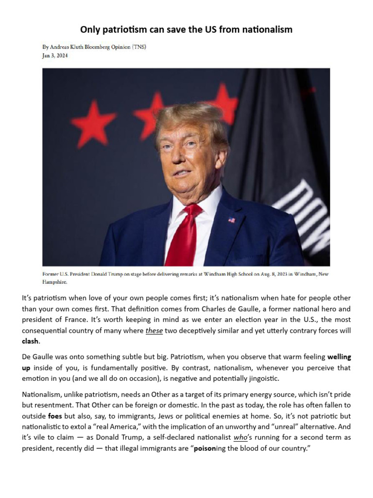 Only Patriotism Can Save The US From Nationalism Reading Comprehension ...