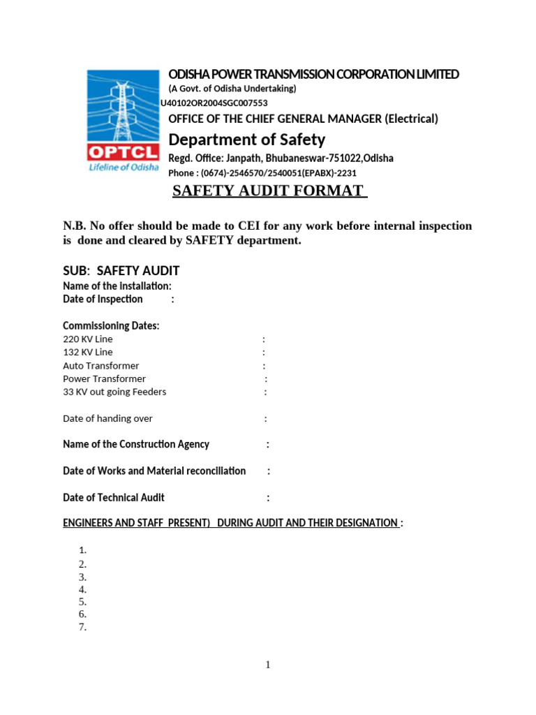Safety_Audit_Format | PDF | Electrical Substation | Electrical ...