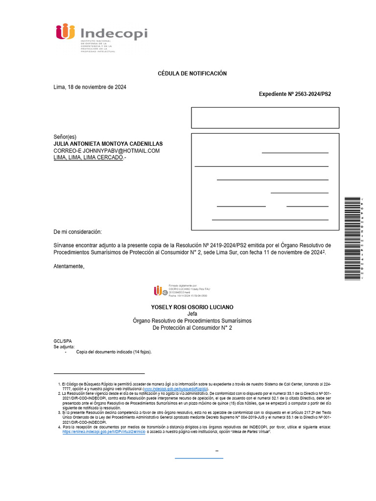 CEDULA-2024-2419 PS2 JULIA MONTOYA CADENILLAS - Signed | PDF ...