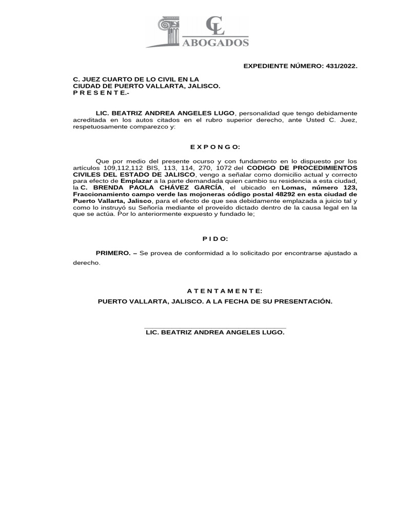 Cambio de Domicilio para Emplazar | PDF