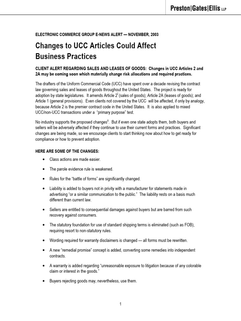 Changes To Lease in UCC | PDF | Uniform Commercial Code | Justice
