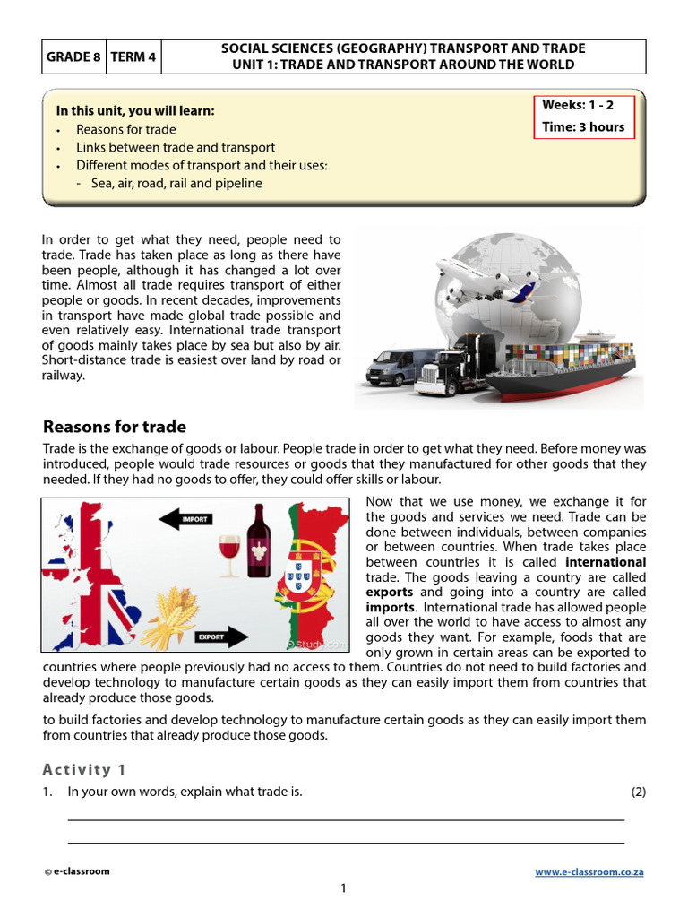 GR 8 t4 Ss Geography Unit 1 Trade and Transport Around The World | PDF ...