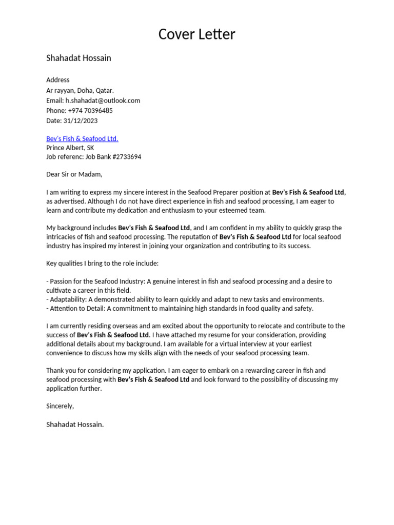 Application for Seafood Preparer Position | PDF
