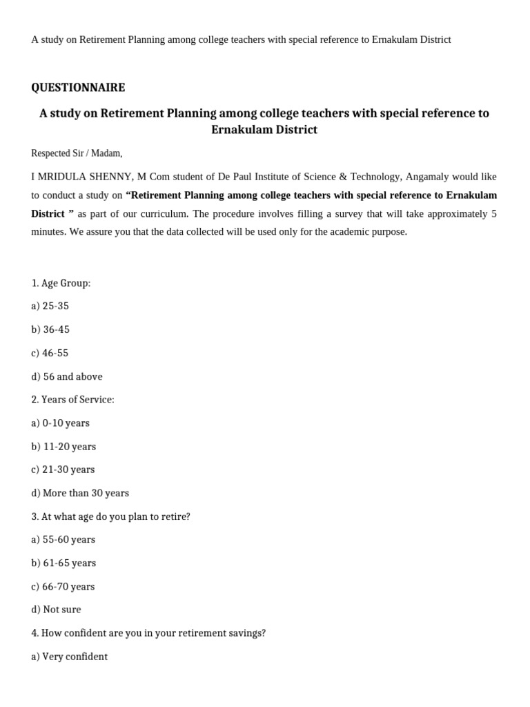 Retirement Planning Questionnaire No Checkbox | PDF | Retirement | Pension