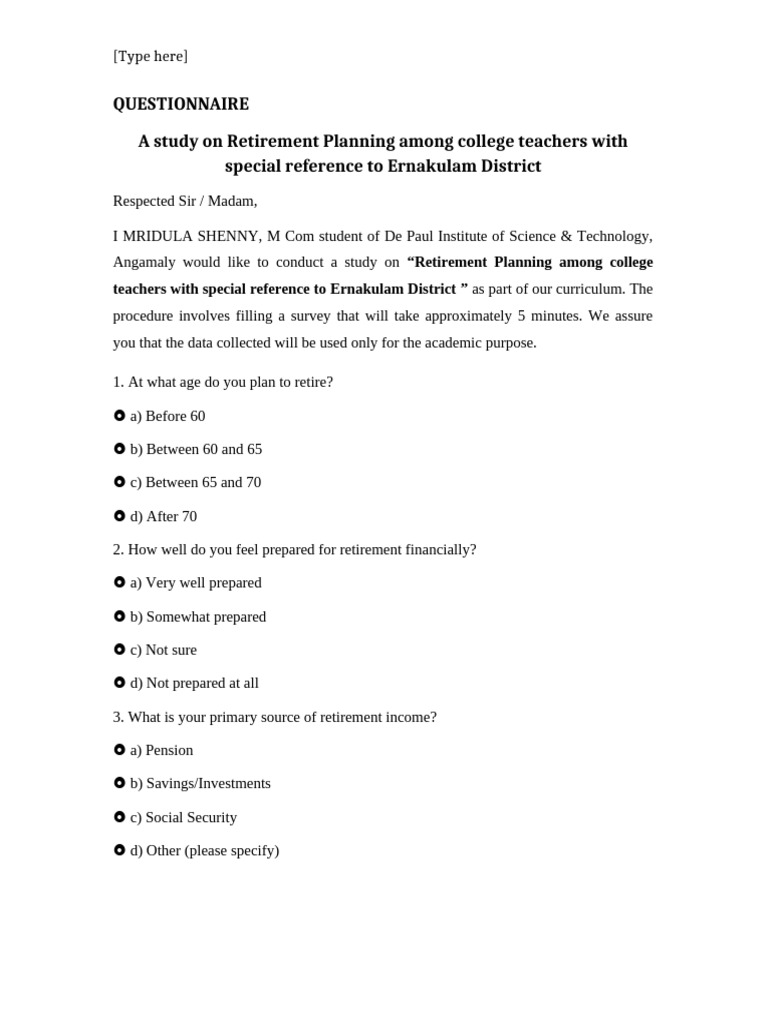 Retirement Planning Questionnaire College Teachers | PDF | Career ...