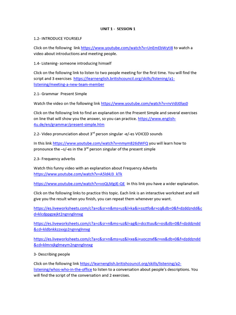 YouTube Video Links for English Learning | PDF | Language Arts & Discipline