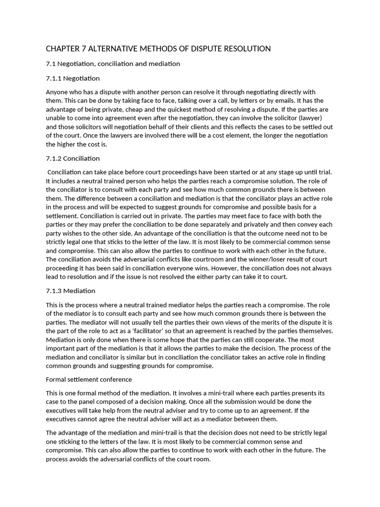 Chapter 7 Alternative Methods of Dispute Resolution | PDF | Mediation | Arbitration