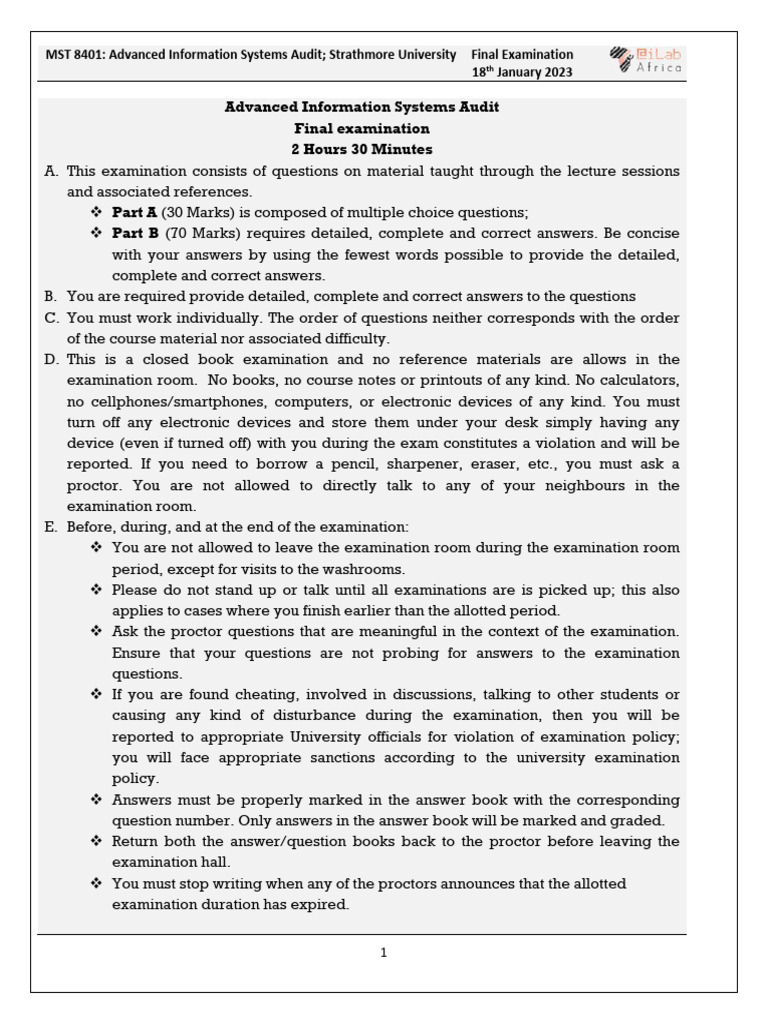 MST 8401 - Advanced Information Systems Audit - January 2023 | PDF | Audit | Computer Security