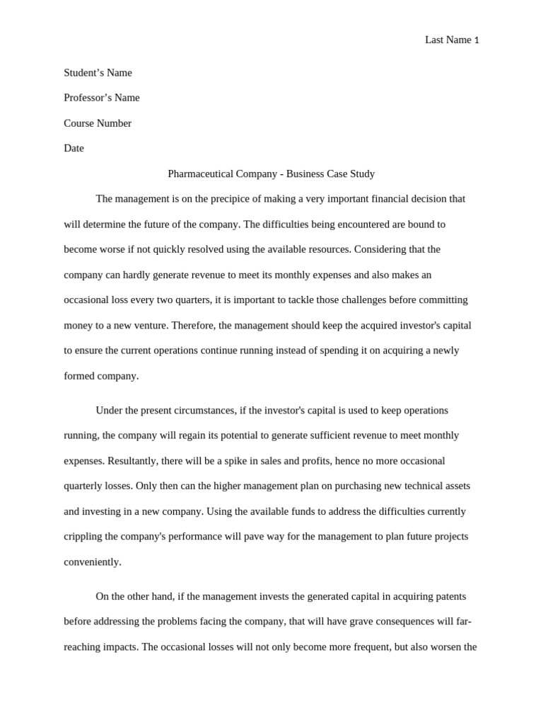 Case Study - Pharmaceutical Company | PDF | Expense | Pharmaceutical Industry