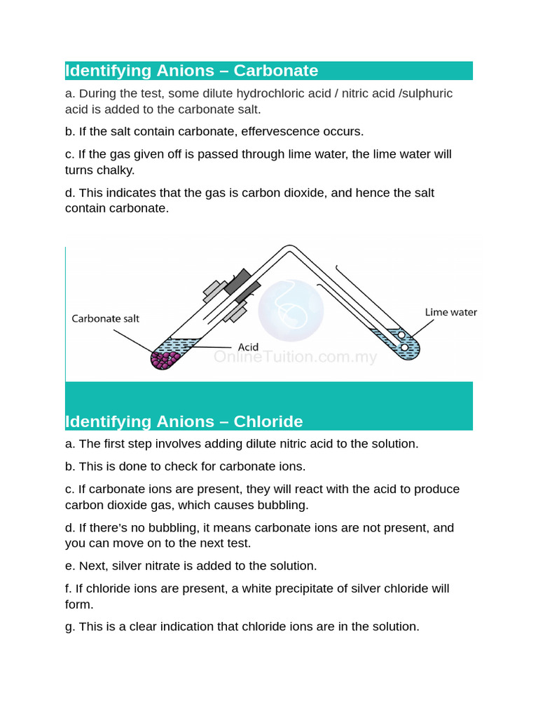 Anion Identification Tests Guide | PDF