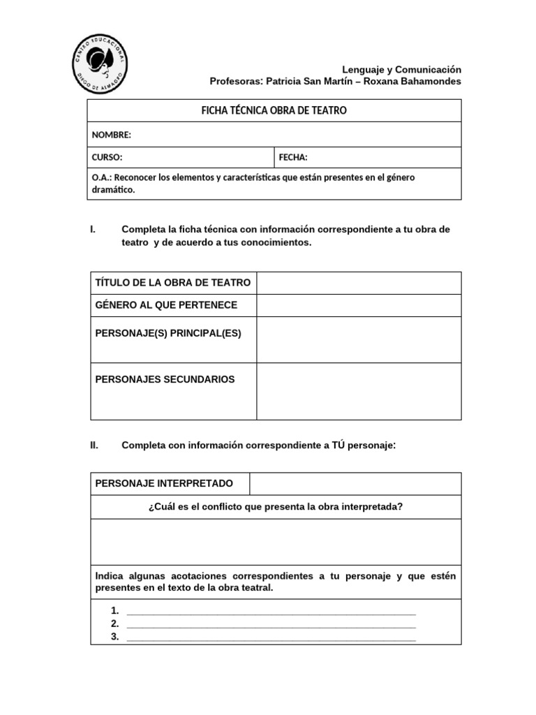 Ficha Técnica Obra de Teatro | PDF