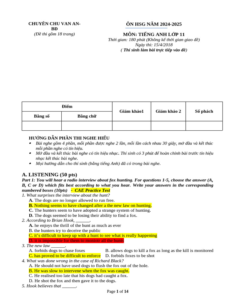 ĐỀ ÔN HSG TIẾNG ANH 11 2024-2025 | PDF | Hypnosis | Money