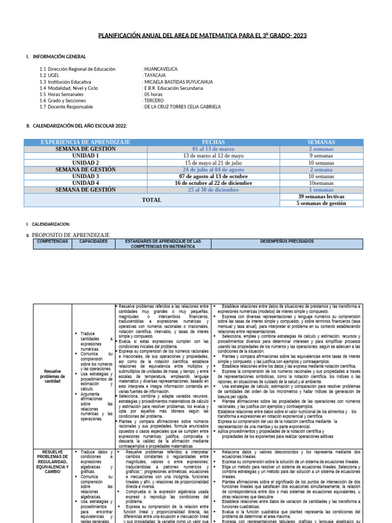 Planificación Matemática 3° Grado 2023 | PDF | Ecuaciones | Geometría