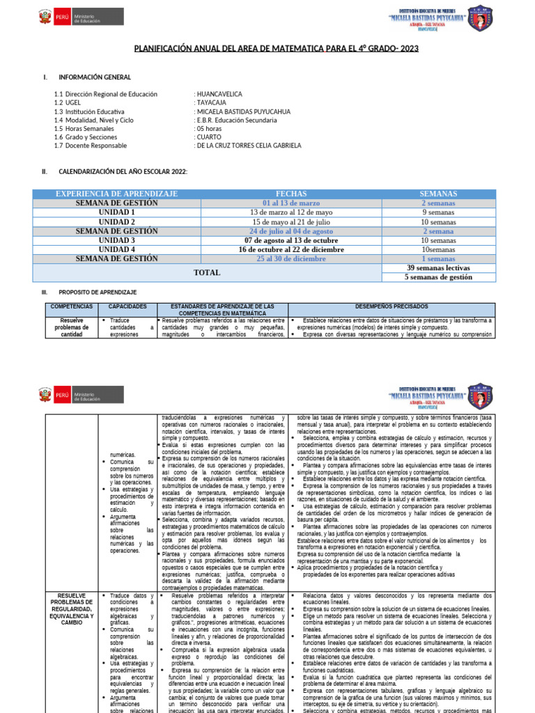 Pca Cuarto Grado Matematica 2023 | PDF | Ecuaciones | Geometría