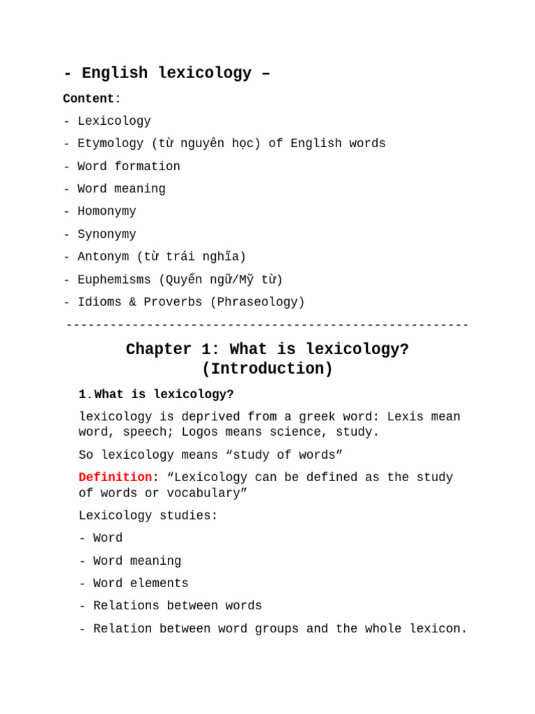 English Lexicology Chapter 1 | PDF