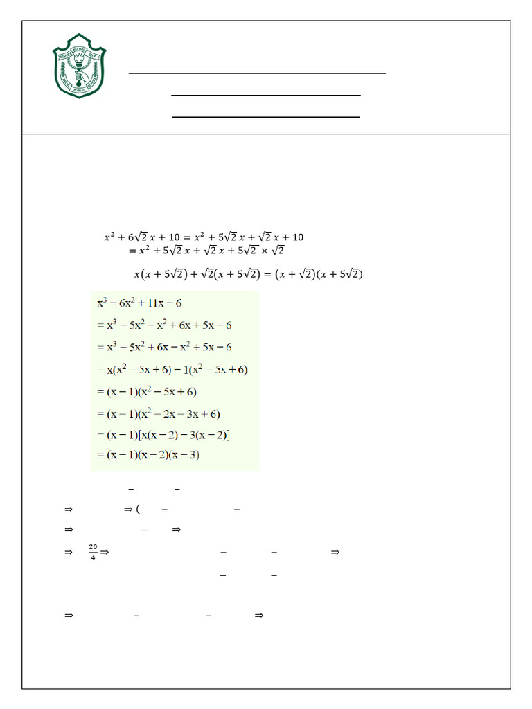 LHI School Math Answer Key: Polynomials | PDF