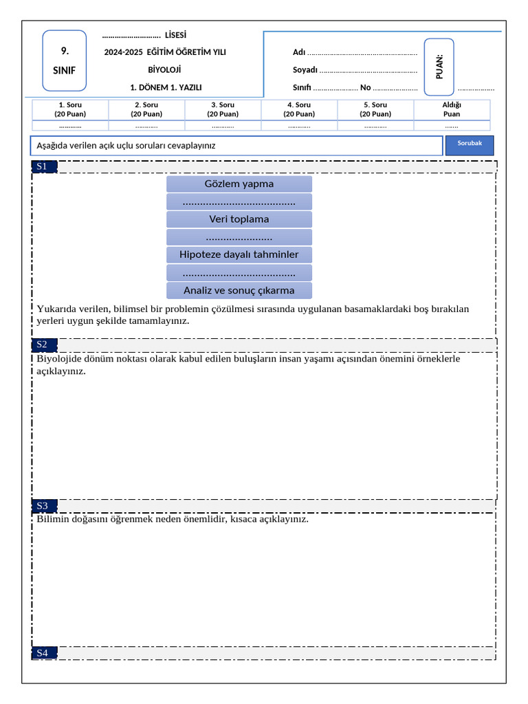 9 Sinif Biyoloji Sorubak Com 1d1y Dosya No 9333001 | PDF