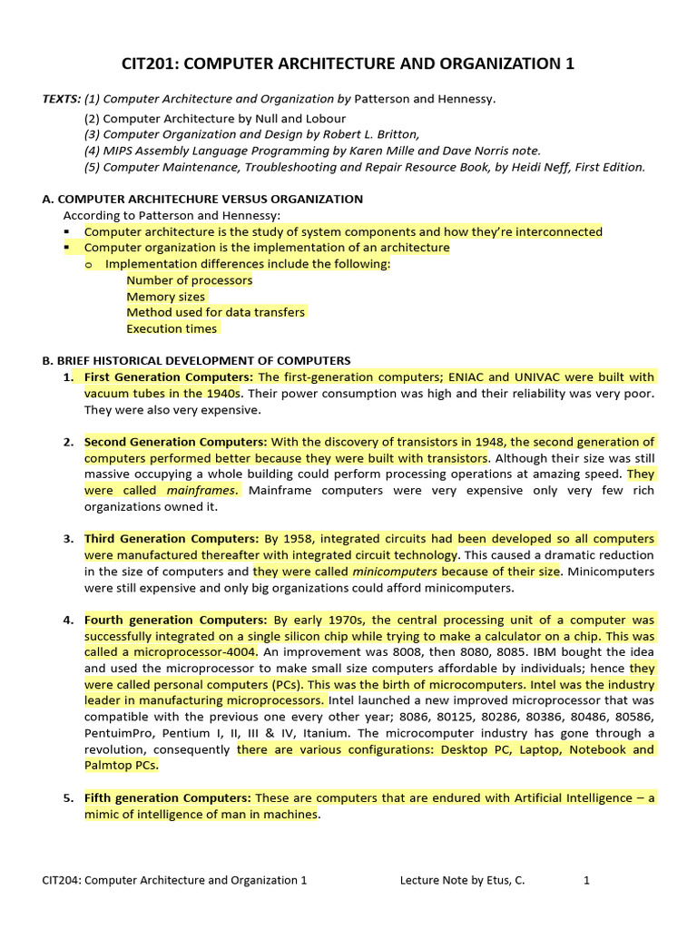 CIT204 Computer Architecture and Organization 1 (2019-2020) | PDF | Binary Coded Decimal ...