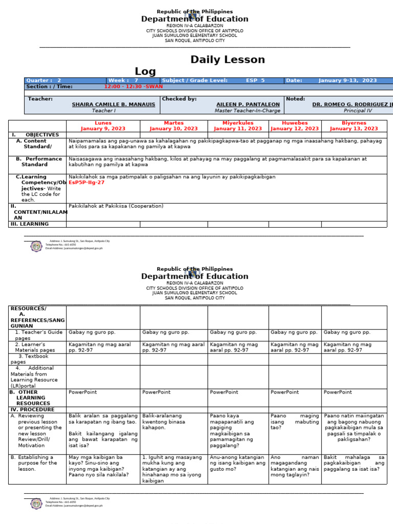 DLL Q2W7 | PDF | Teachers | Cognitive Science