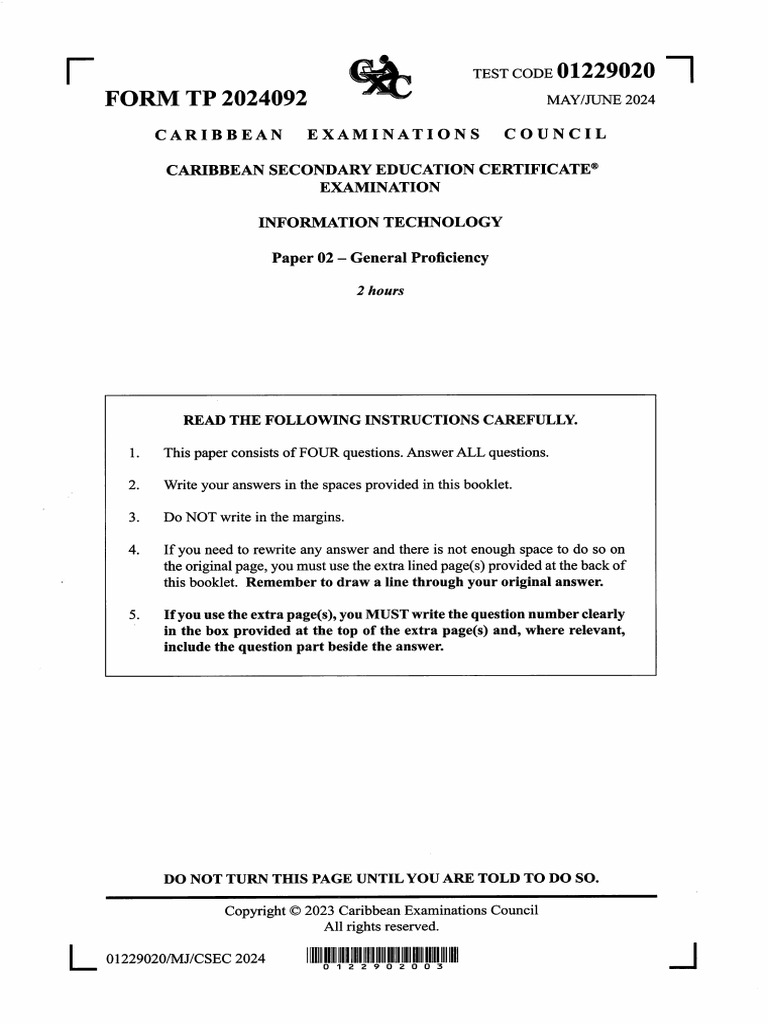 CSEC Information Technology June 2024 P2 | PDF