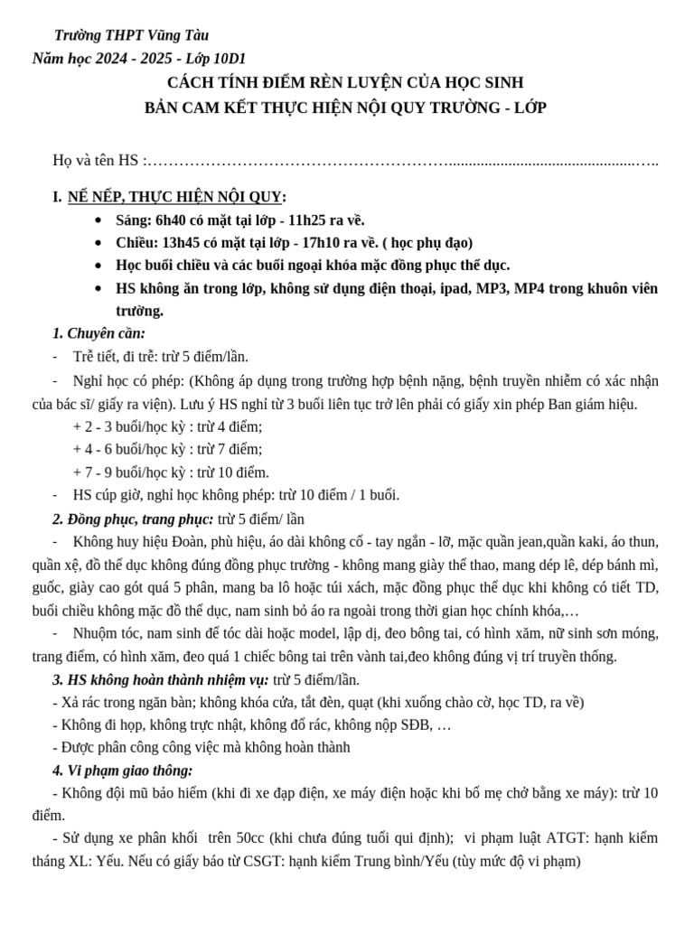 2 - 10D1 Nội Quy Lớp | PDF