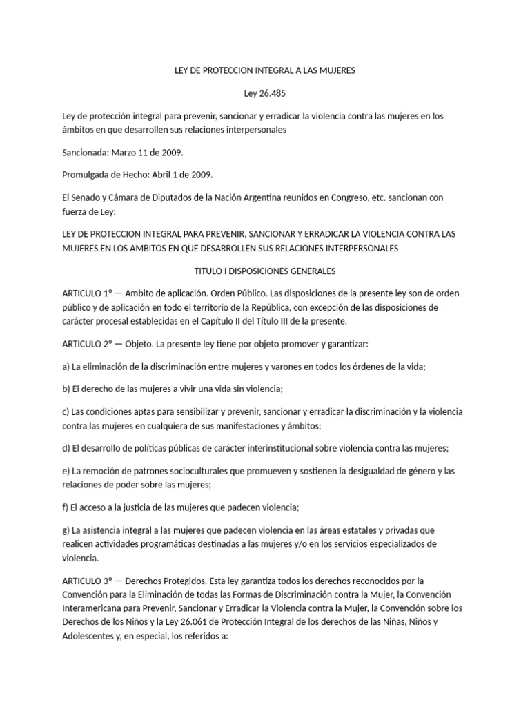Ley 26485 | PDF | La violencia contra las mujeres | Violencia