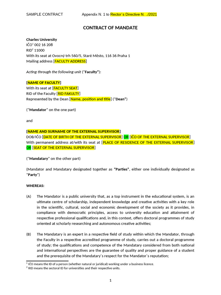 UKEN 1485 Version1 Contract of Mandate | PDF | Thesis | Taxes