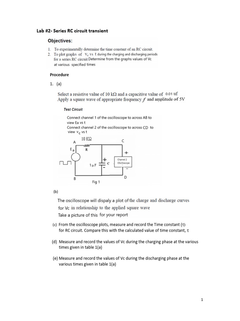 Lab 2 Rc Series Circuit Transients Pdf Teaching Methods And Materials