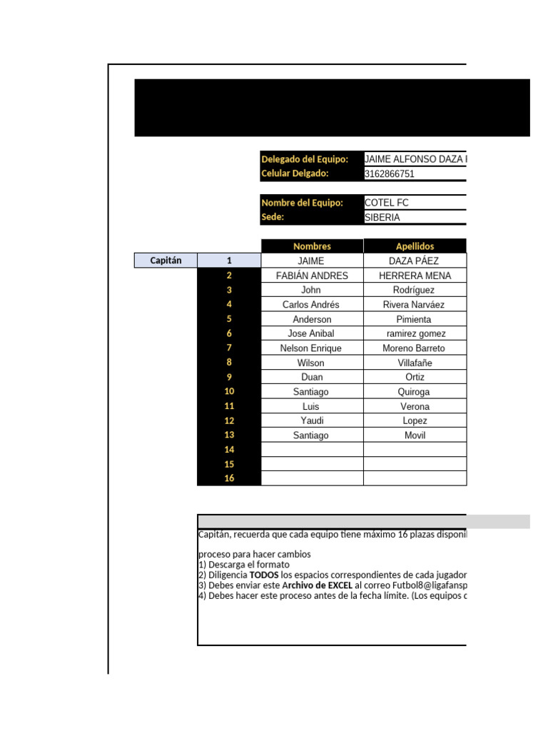 Planilla de Inscripción COTEL FC | PDF