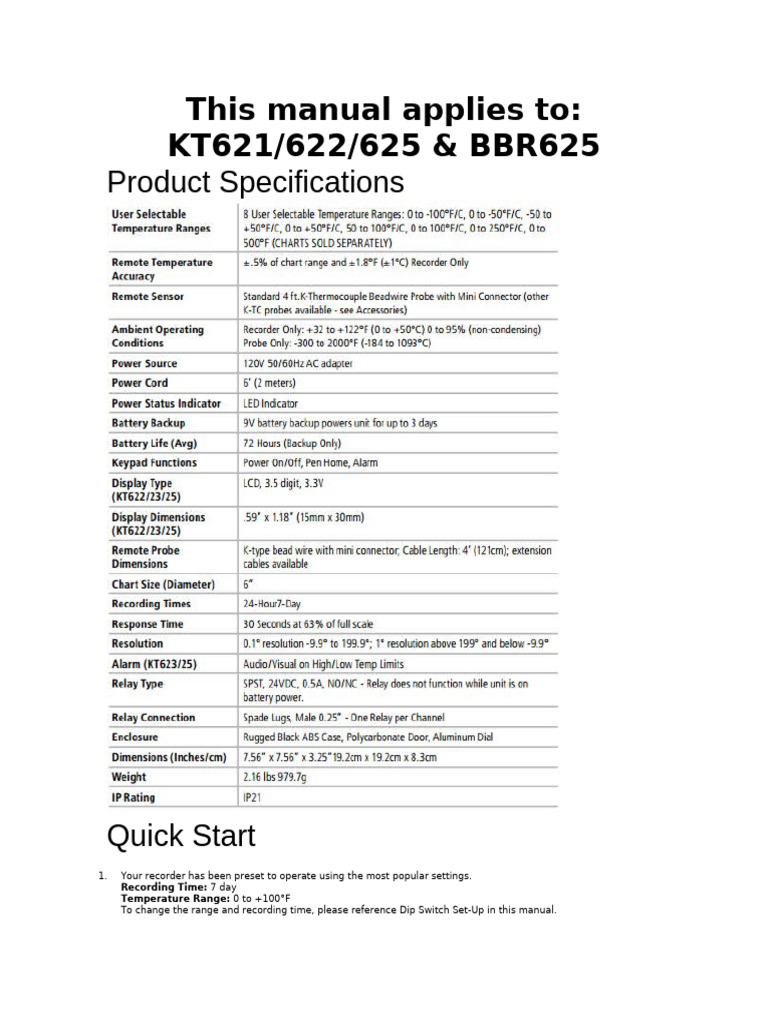 Dickson Chart Recorder User Manual | PDF | Calibration | Switch