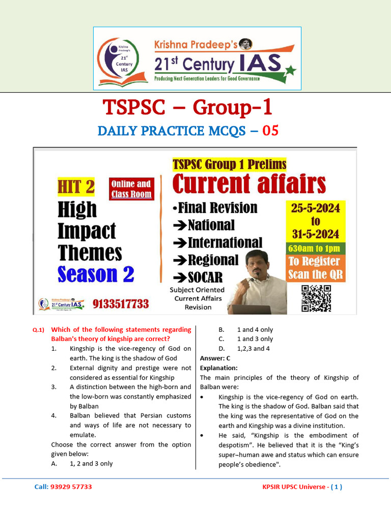 TS Gr1 (EM) - Practice MCQs - 05. | PDF