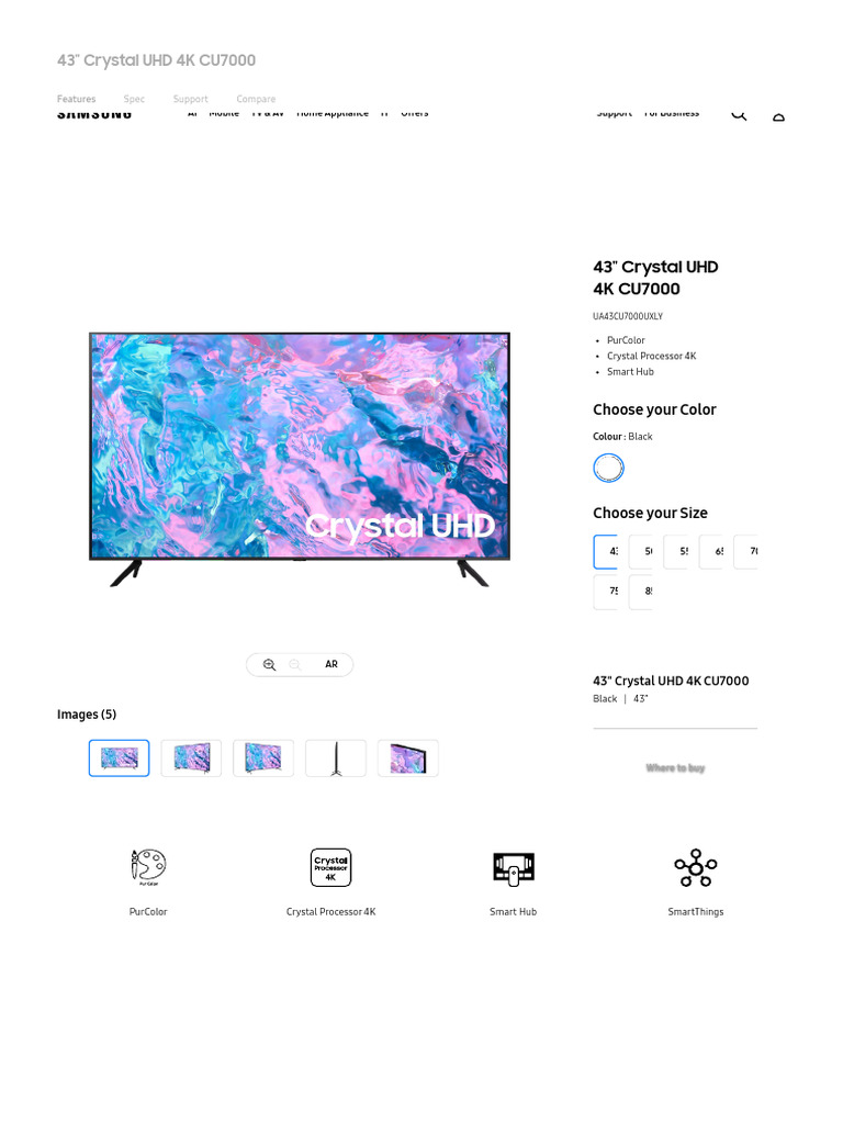 Samsung 43" Crystal UHD 4K TV CU7000 | PDF | Television | Information ...