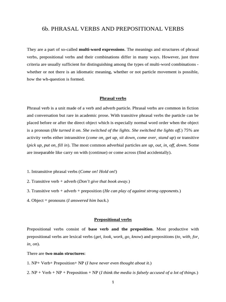 06b. Phrasal Verbs and Prepositional Verbs | PDF | Verb | Preposition And Postposition