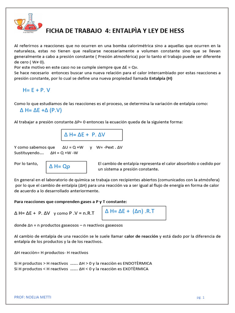 Entalpía y Ley de Hess en Química | PDF | Entalpía | Cantidad