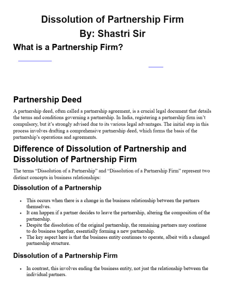 Dissolution Of Partnership Firm Pdf Partnership Insurance