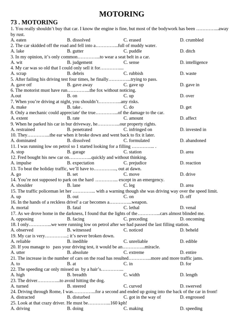 VOCAB-TOPIC-16 | PDF | Car | Motor Vehicle VOCAB-TOPIC-16 | PDF | Car | Motor Vehicle