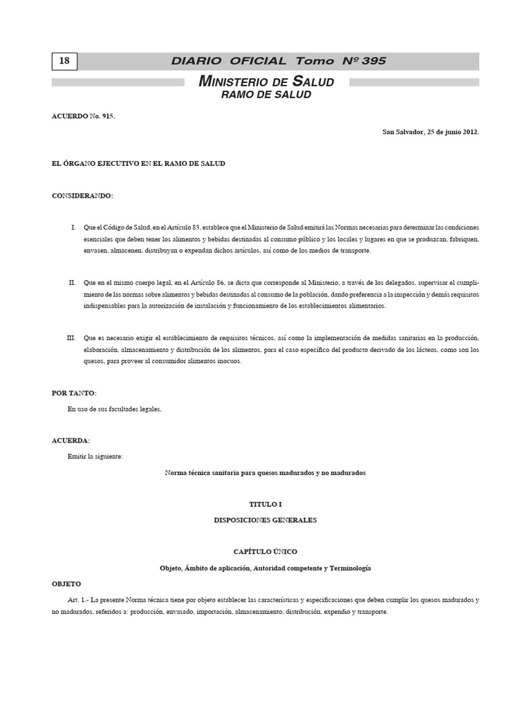 Normas Sanitarias para Quesos en El Salvador | PDF | Queso | Productos ...