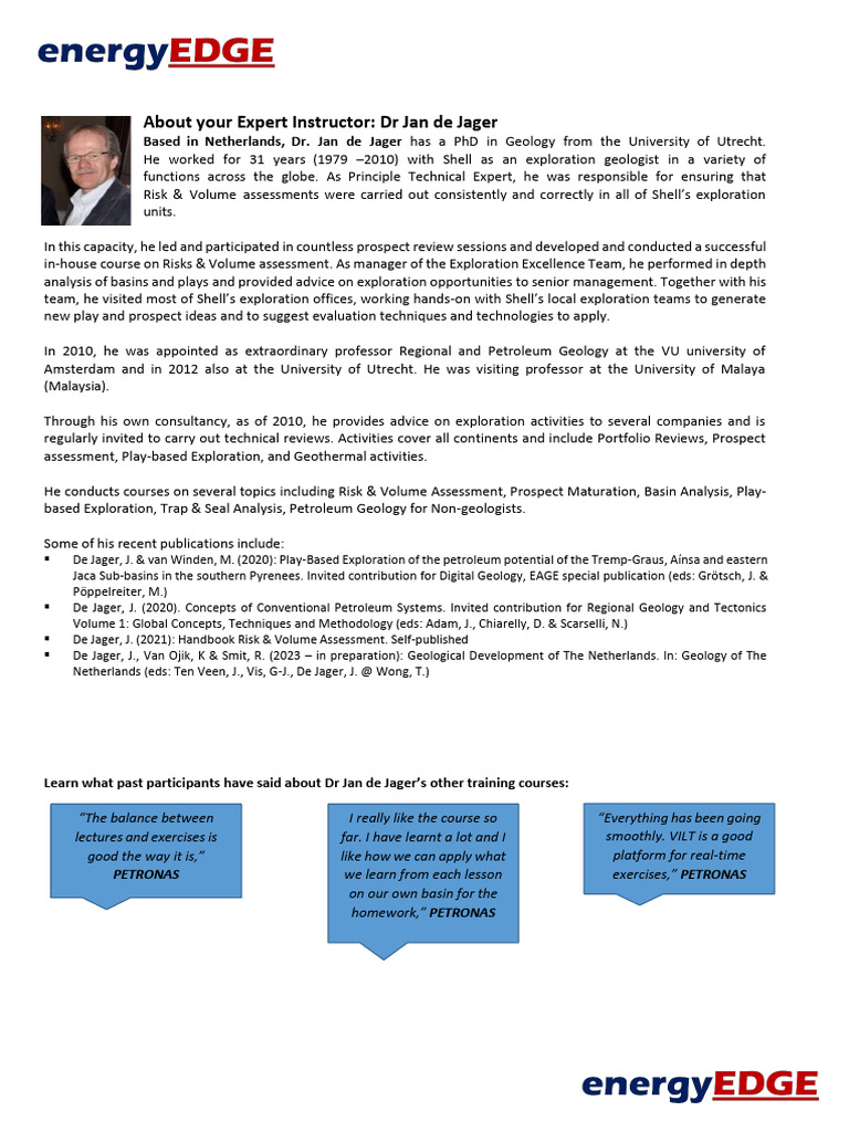 Lead Trainer Profile - DR Jan de Jager | PDF | Petroleum Geology ...