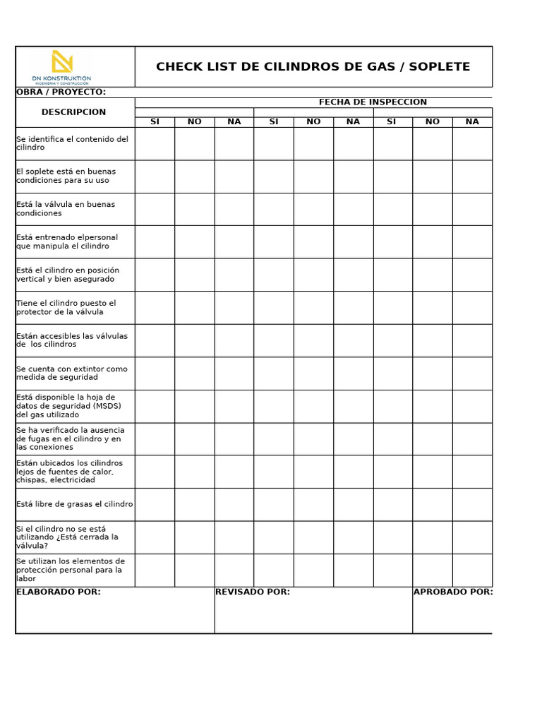 DN - SGS.17 Check List Cilindros de Gas | PDF | Hogar, jardinería y ...