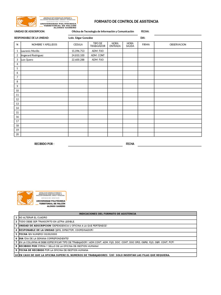 Formato Control de Asistencia Laboral | PDF