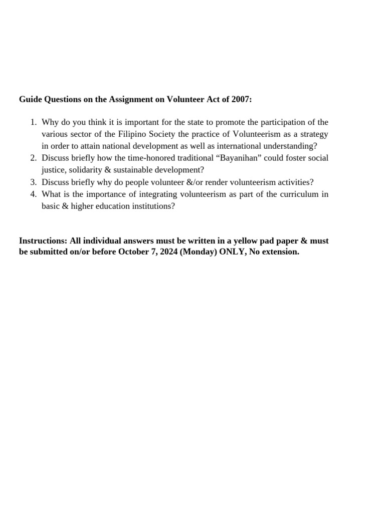 Volunteer Act of 2007 Assignment Guide | PDF