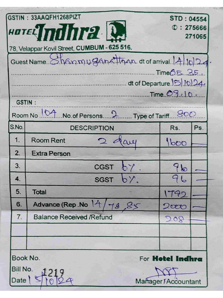 Lodge Bill - October 2024 | PDF