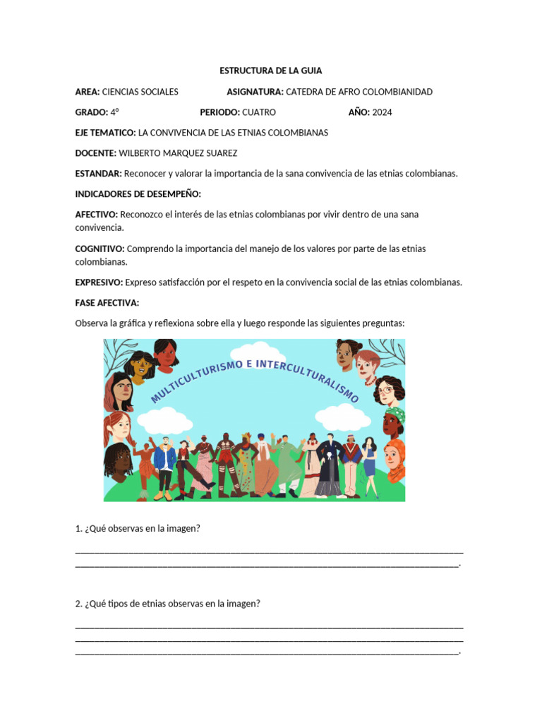 Guia de Afrocolomb. 4° P4-2024 | PDF | Discriminación | Racismo