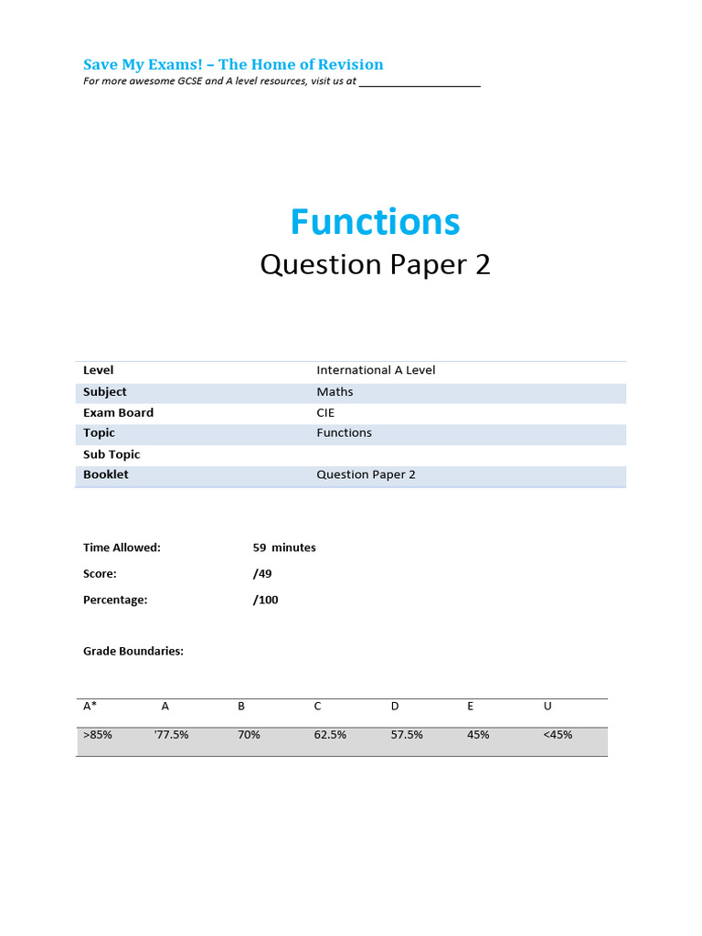 2.2 Functions QP - Cie Ial Maths - Done | PDF | Function (Mathematics ...